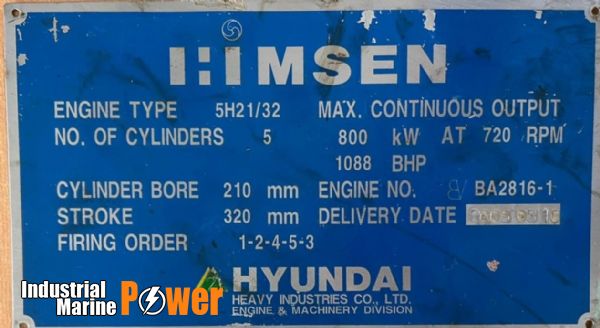 HYUNDAI HIMSEN 5H21/32 MARINE GENERATOR FOR SALE.