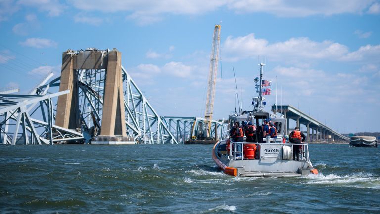Wrecked Bridge Section is Buried in Mud in Baltimore Shipping Channel